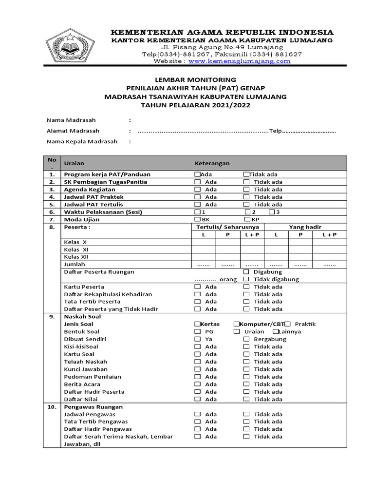 Instrumen Monitoring Pat Genap 22 | PDF