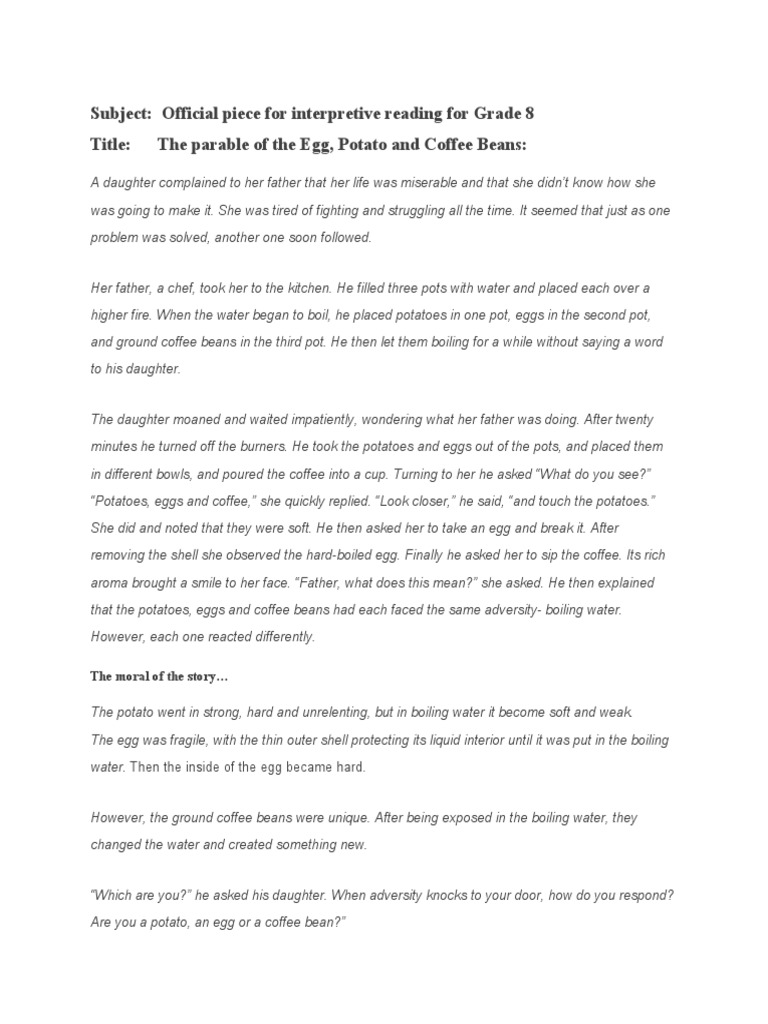 Official Piece For Grade 8 Interpretive Reading | PDF