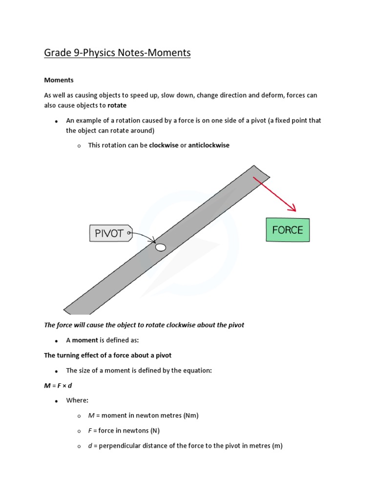Grade 9-Physics Notes-Moments | PDF | Force | Door