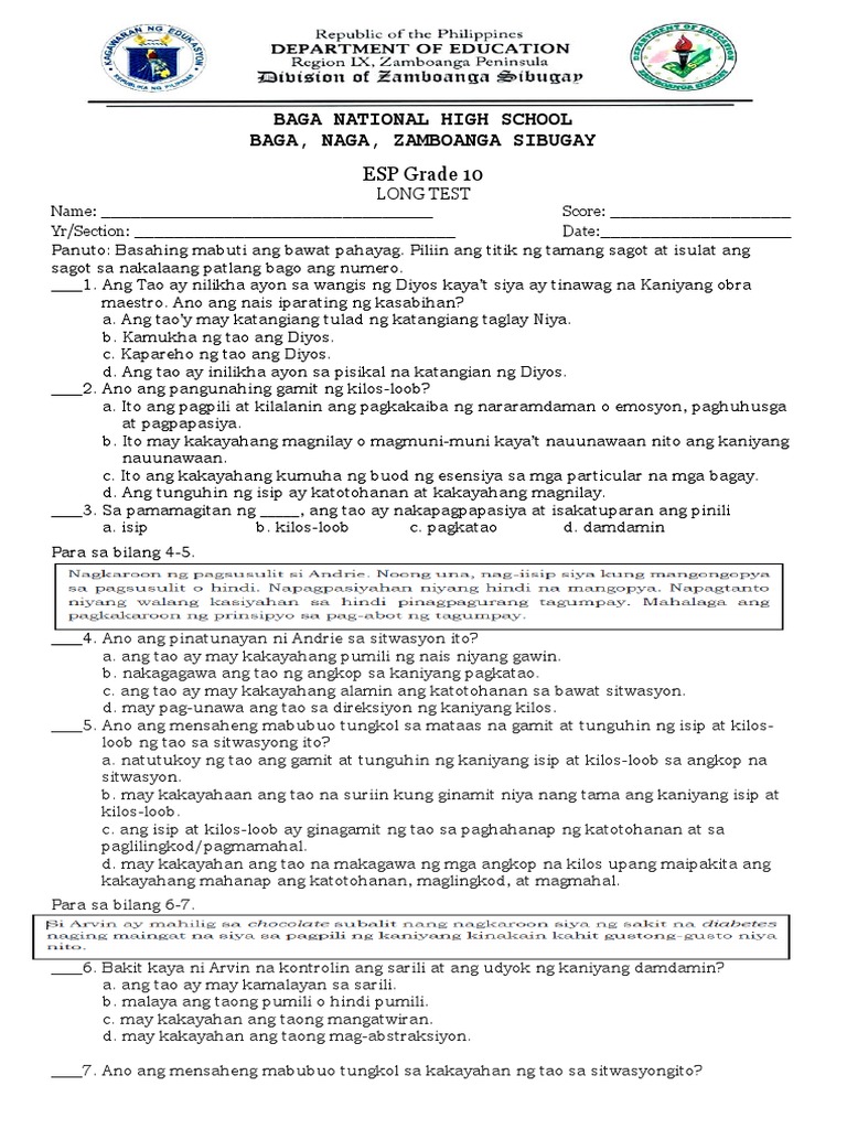 TQ-ESP 10 1st Quarter | PDF