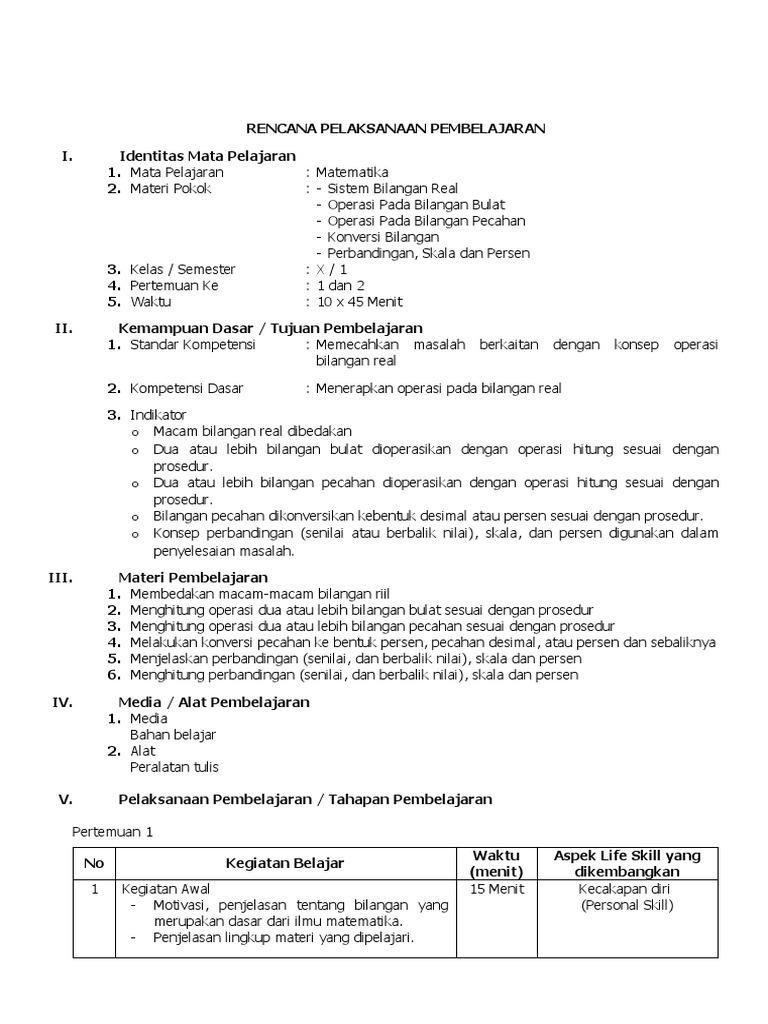 RPP Matematika: Bilangan Real dan Irasional | PDF | Komputer | Karier ...