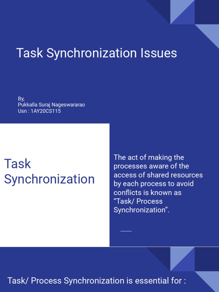 Task Synchronization Issues: By, Pukkalla Suraj Nageswararao Usn ...