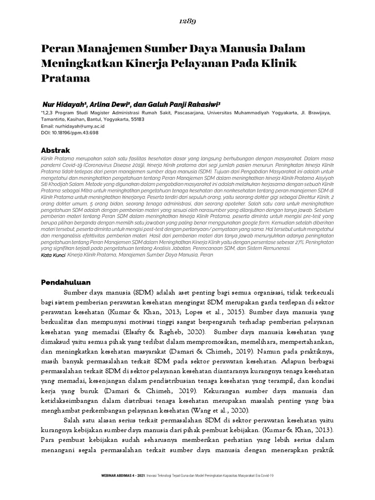 Peran Manajemen SDM KlINIK PRATAMA | PDF
