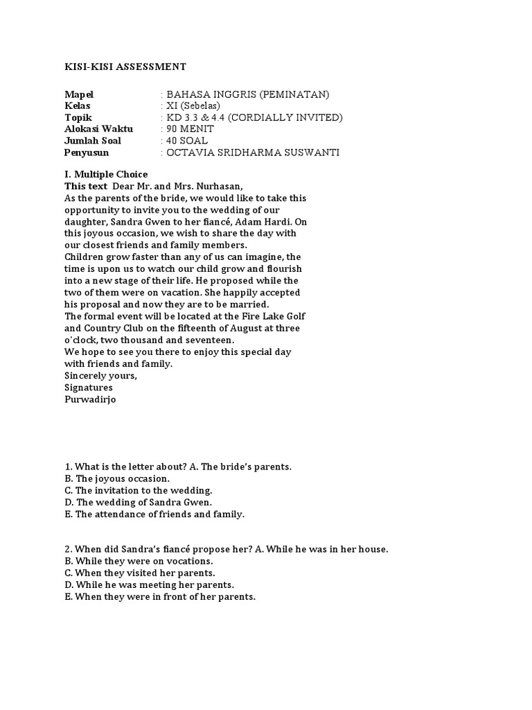 Kisi-Kisi Assessment (20020230048) Octavia Sds | PDF | Consultant