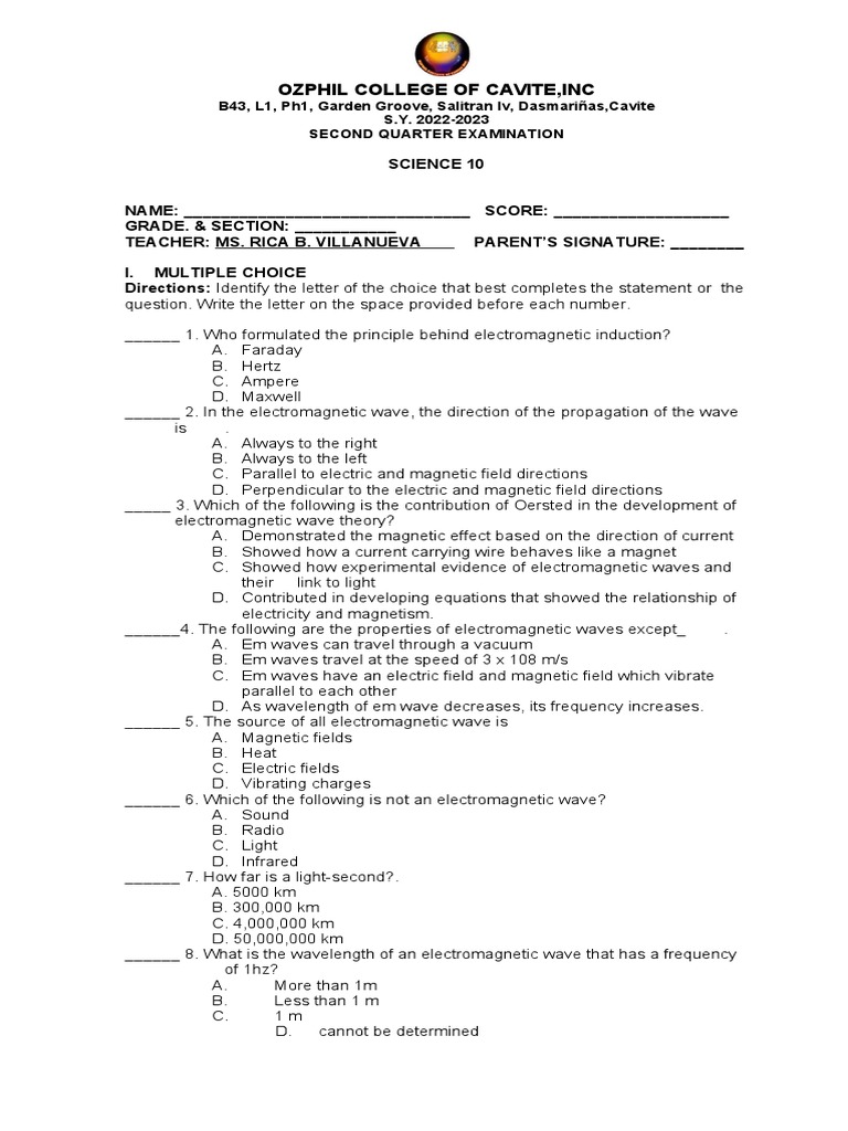 Science 10 - 2ND Quarter | PDF | Electromagnetic Radiation | Waves