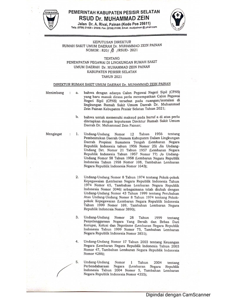 SK TTG Penempatan Pegawai Dilingkungan Rsud 2021 | PDF