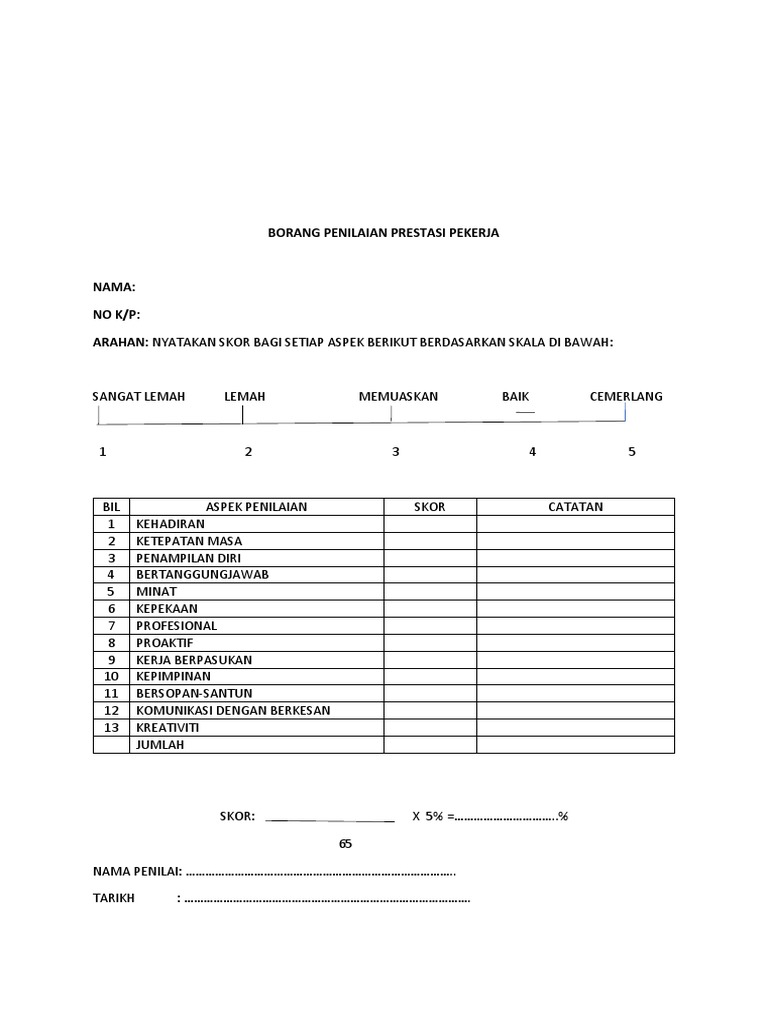 Contoh Borang Penilaian Prestasi | PDF | Karier & Perkembangan