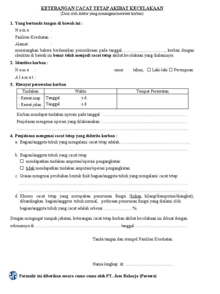 Keterangan Cacat Tetap Akibat Kecelakaan | PDF