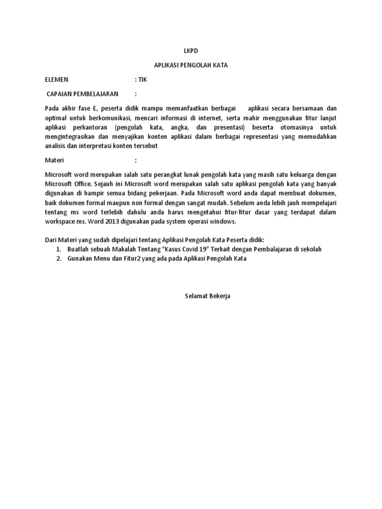 LKPD Tik Microsoft Office | PDF