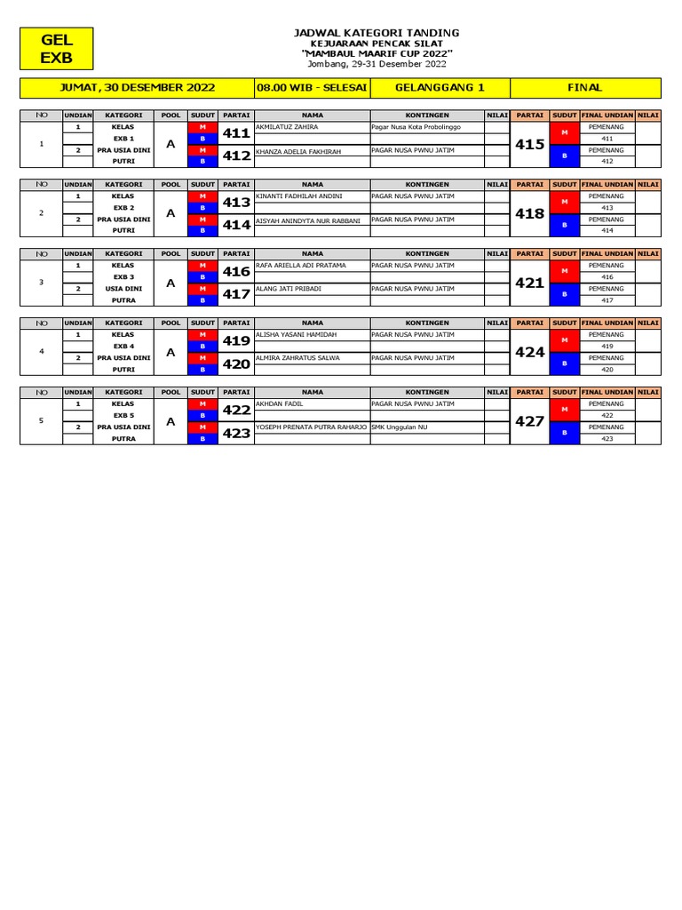 JADWAL PERTANDINGAN Exb | PDF