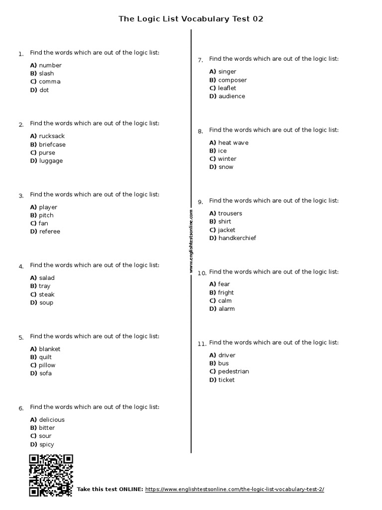Identifying Outliers: A Logic and Vocabulary Test Featuring Word Lists ...