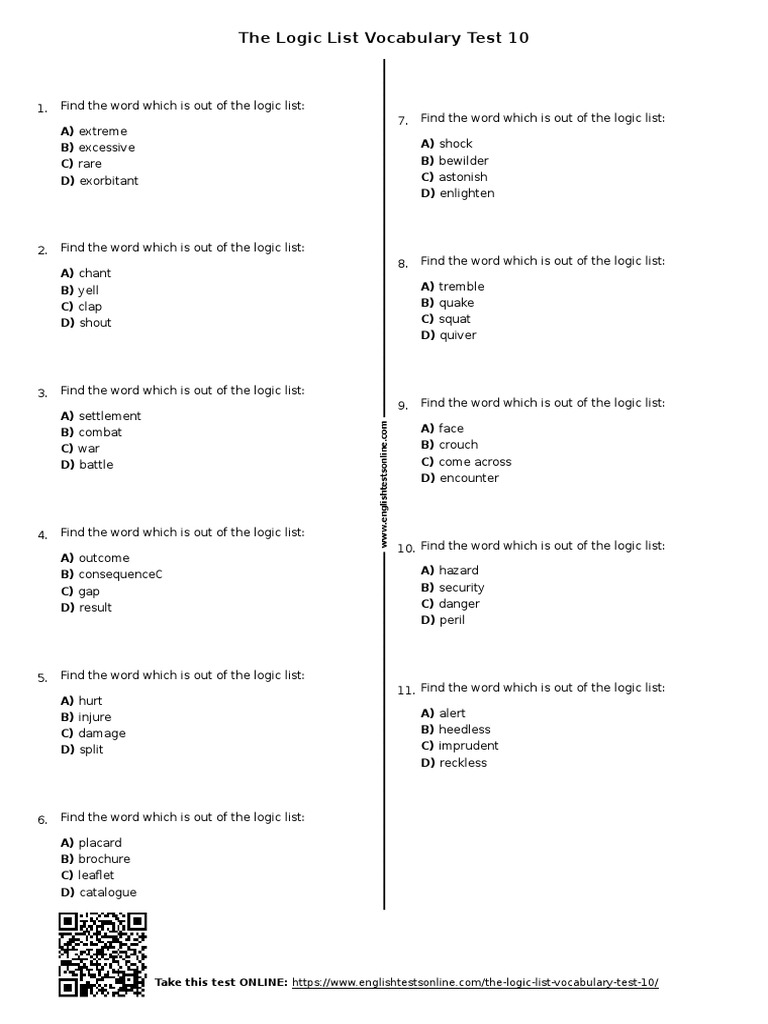 Logic Vocabulary Test Exercise | PDF | Logic | Cognition