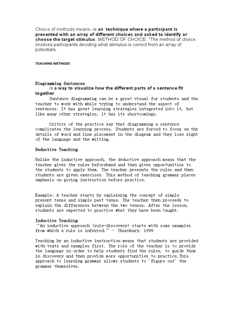 Choice of Methods Script | PDF | Teaching Method | Learning Styles