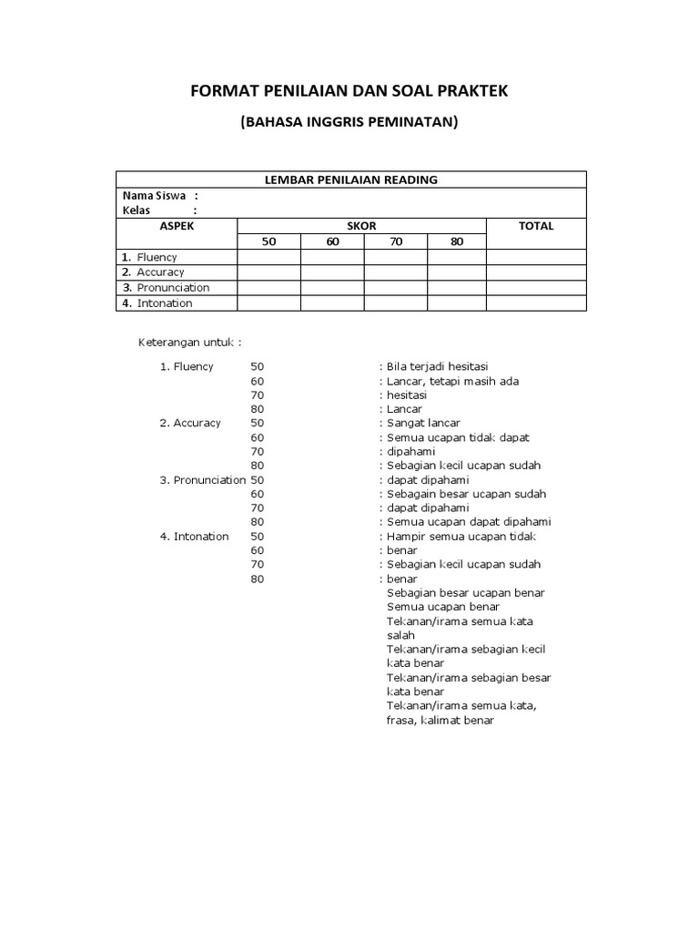 Format Penilaian Dan Soal Praktek | PDF