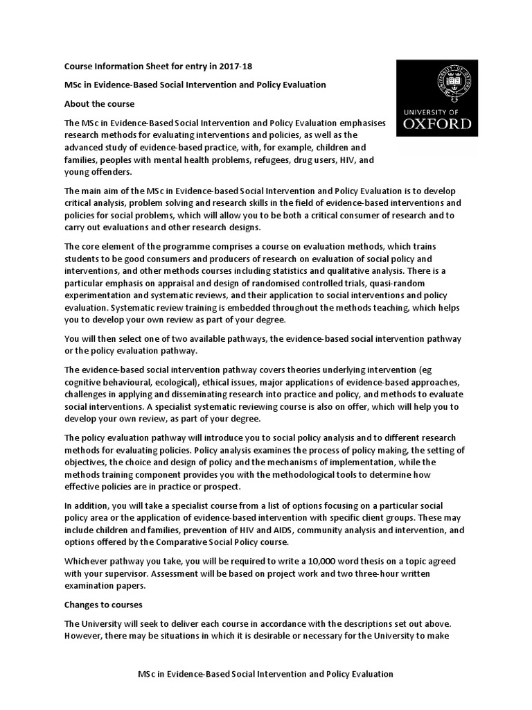 MSc in Evidence-Based Social Intervention | PDF | Evidence Based ...