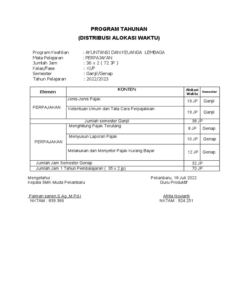 Program Tahunan Kls Xi 21-22 | PDF