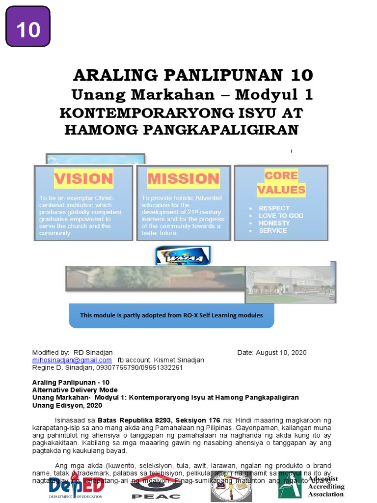 Araling Panlipunan 10: Unang Markahan - Modyul 1 | PDF