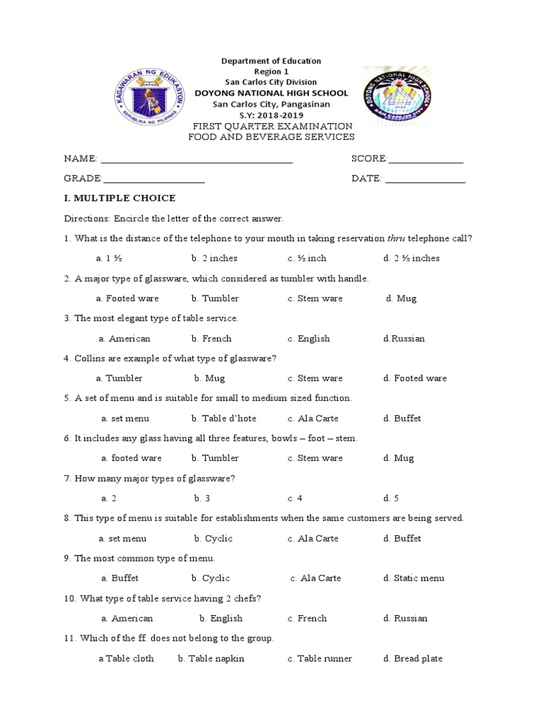 FBS 1ST Quarter | PDF | Tableware | Menu