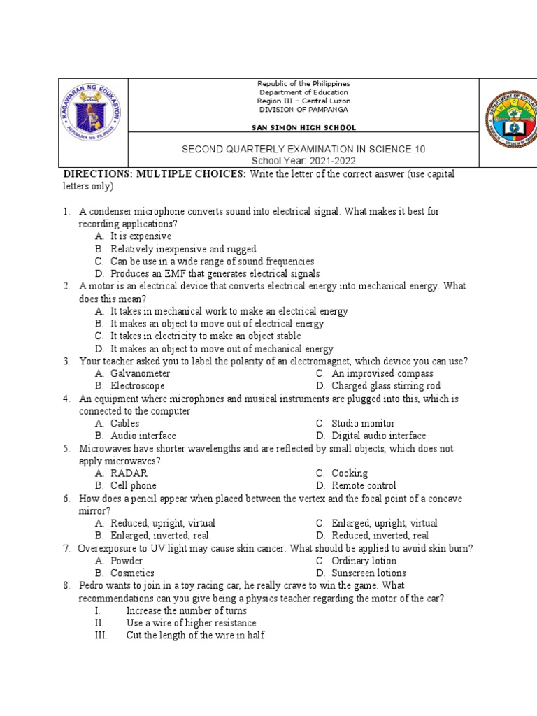 Science 10 Second Summative Test With Tos 2021 2022 | PDF | Radio ...