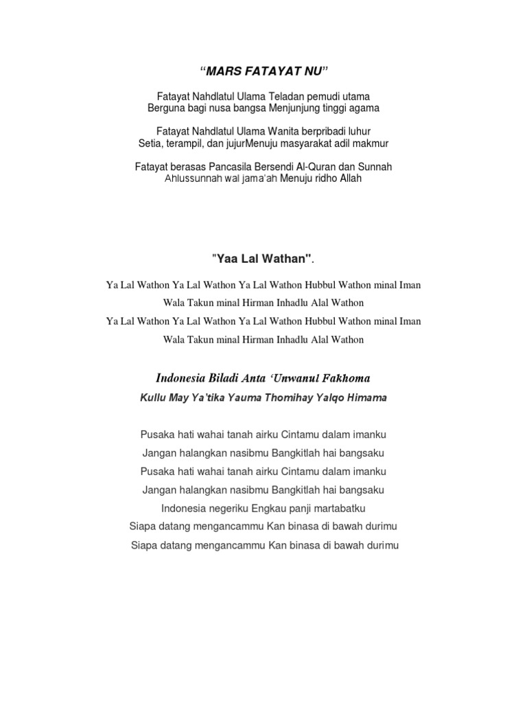 Lirik Mars Fatayat | PDF
