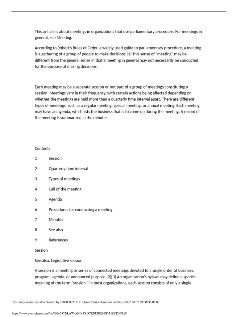 Understanding Meeting Sessions and Minutes | PDF | Meetings ...