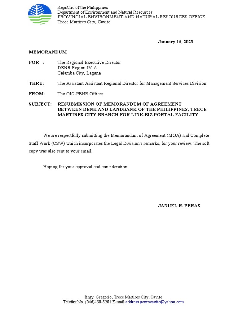 MOA Submission for Landbank Trece Martires | PDF