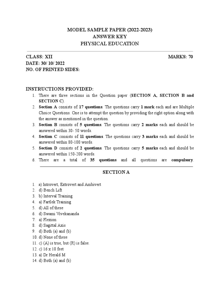 Physical Education Answer Key Thusharaa | PDF | Obsessive–Compulsive ...