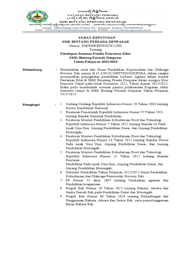 SK Panitia Pasraman Kilat 2022 2023 | PDF