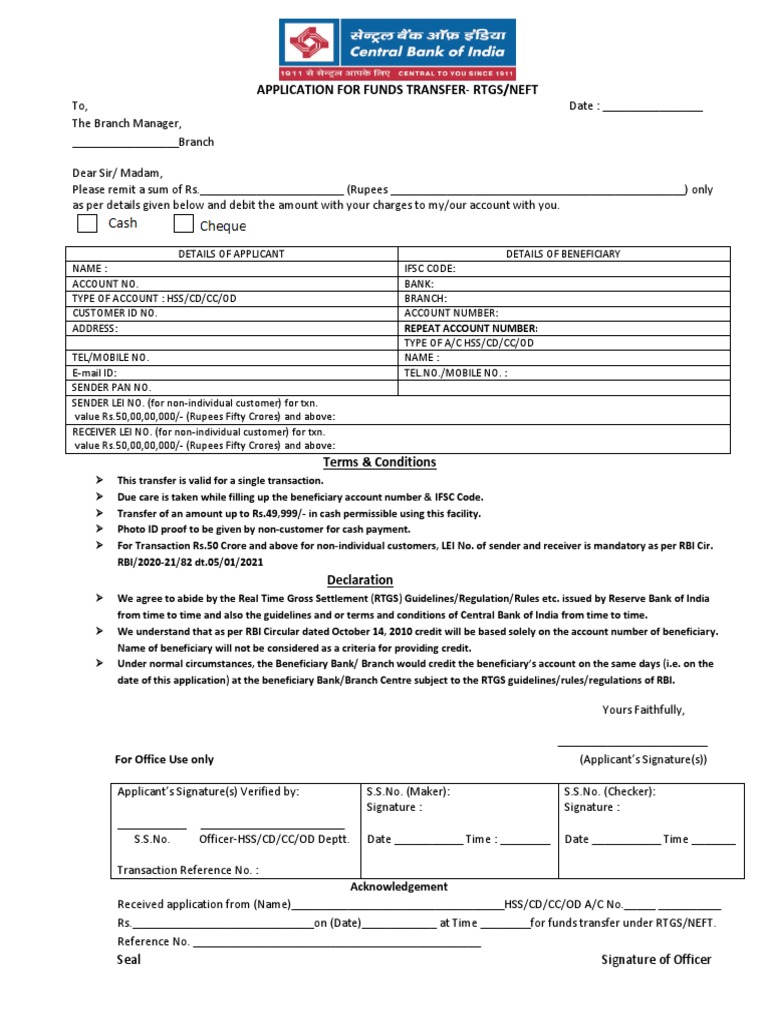 RTGS NEFT Application Format Rtgs | Download Free PDF | Economies ...