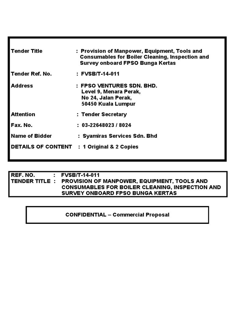 FPSO Bunga Kertas Boiler Cleaning Tender FVSB/T-14-011 | PDF