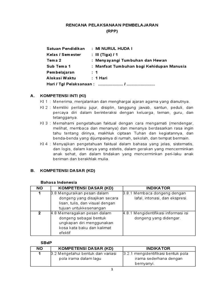 RPP K3 Tema 2 ST 1 Rev. 2018 | PDF