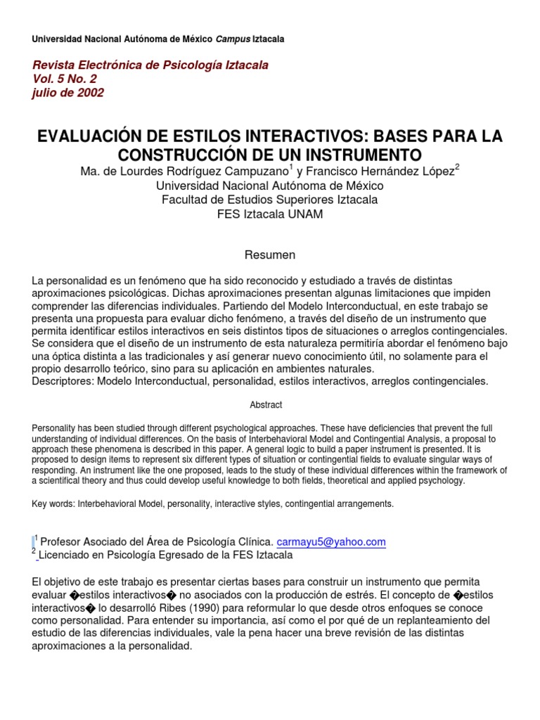Evaluación de Estilos Interactivos - Bases Const Instru - Rodríguez y Hernández (2002) | PDF ...