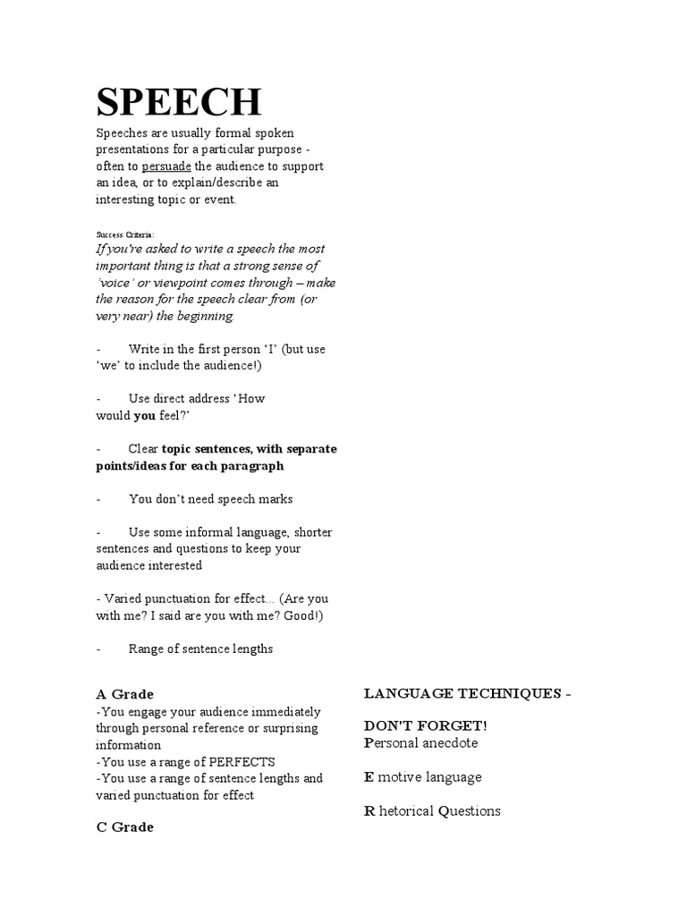 Speech Writing Igcse Pdf Paragraph