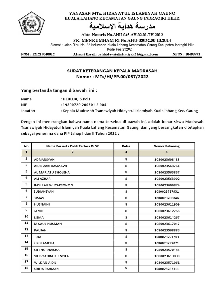 SURAT KETERANGAN KEPSEK Ok. | PDF