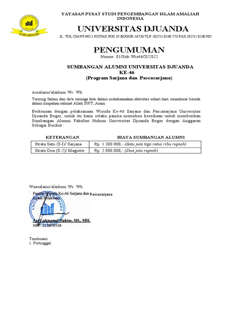 Sumbangan Alumni Wisuda Universitas Djuanda | PDF | Karier ...