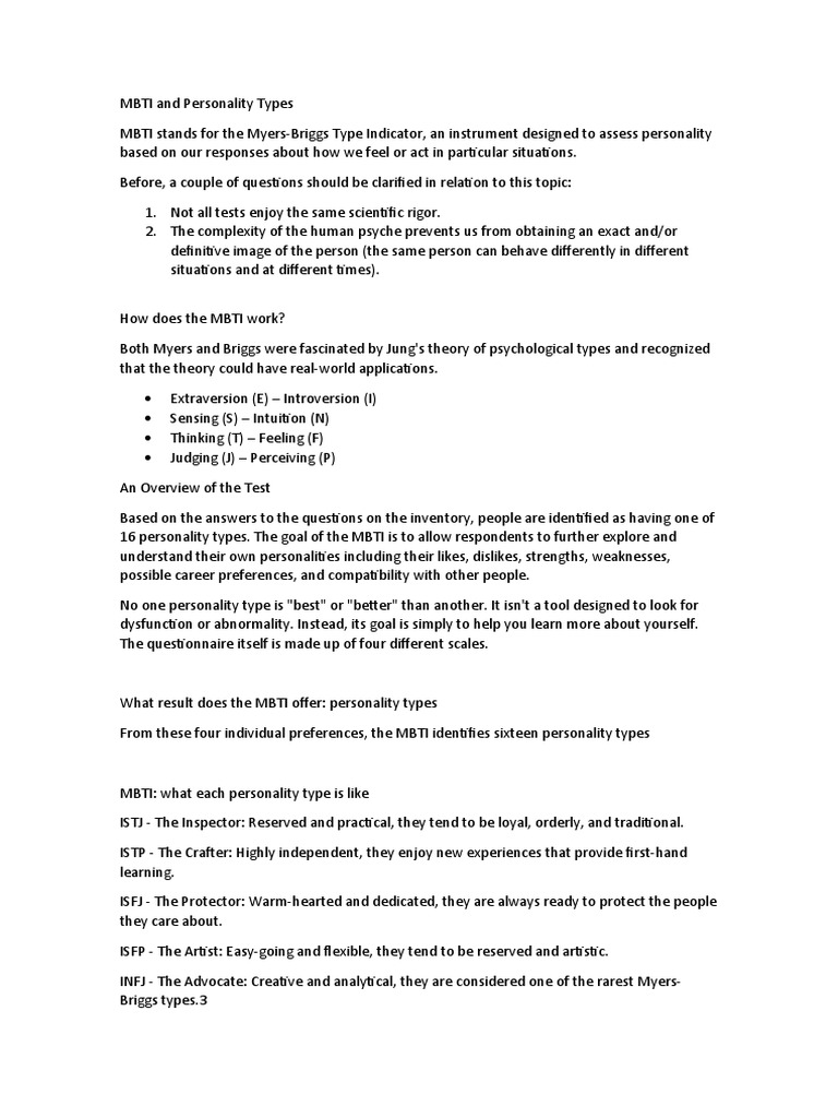 MBTI and Personality Types | PDF
