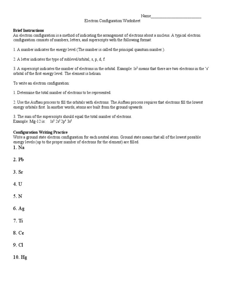2017 Electron Configuration Worksheet | PDF | Electron Configuration ...