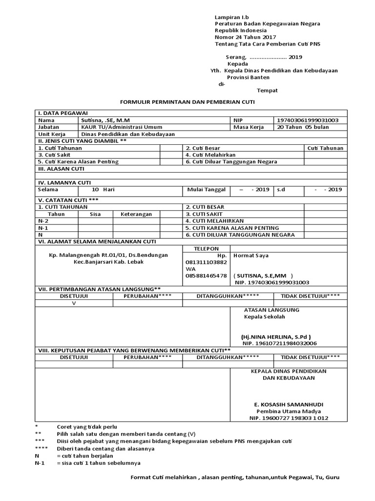 Formulir Cuti Email 2019 | PDF