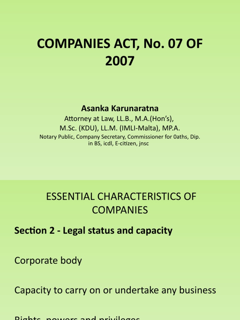 Companies Act-No. 7 of 2007 | PDF | Limited Company | Companies