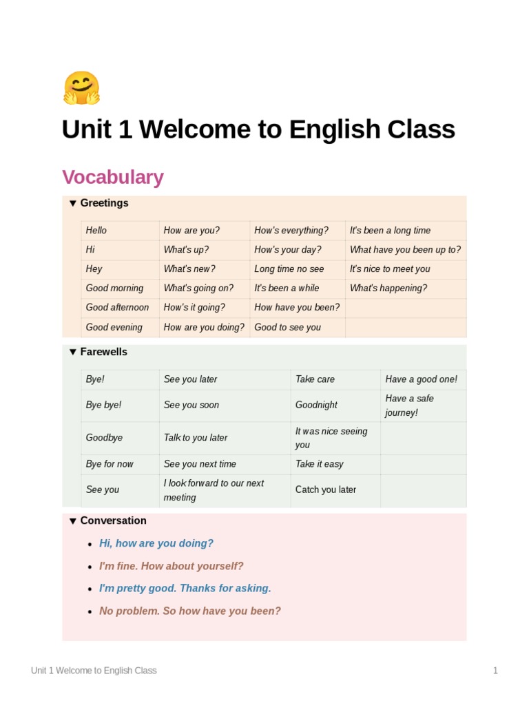 Unit 1 Welcome To English Class | Download Free PDF | English Language ...