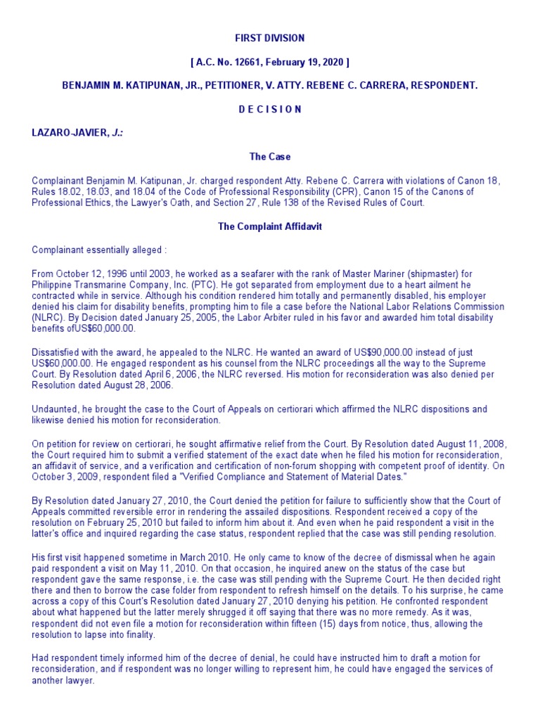 Katipunan v. Carrera Case Summary | PDF | Lawyer | Practice Of Law