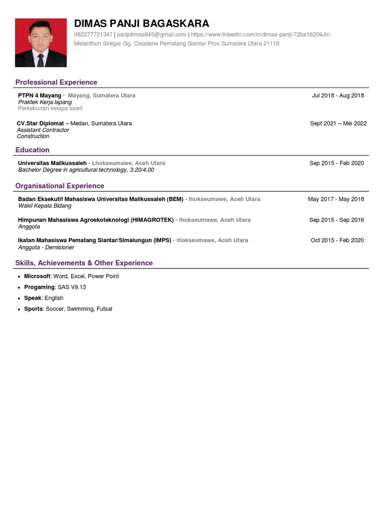 CV Dimas Panji Bagaskara | PDF | Karier & Perkembangan | Bisnis