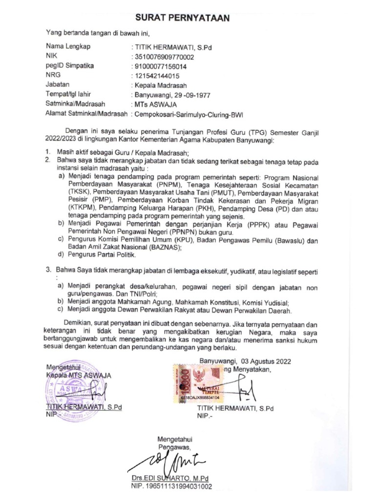 Lampiran Surat - Surat Pernyataan Titik TTD | PDF