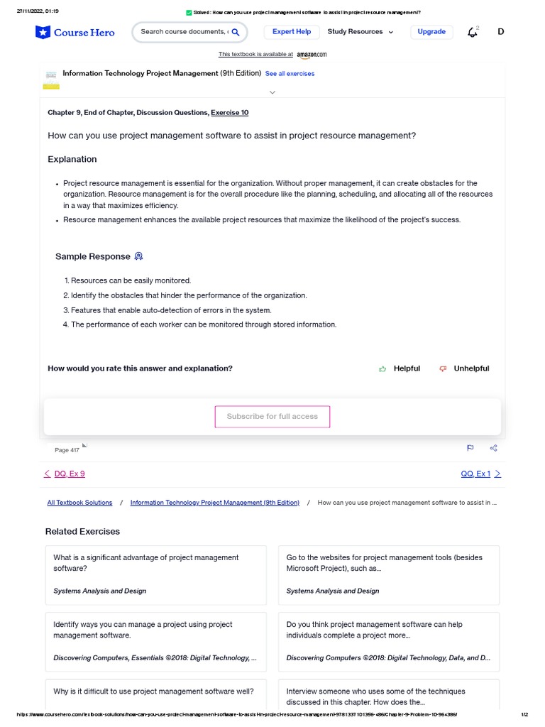 Solved - How Can You Use Project Management Software To Assist in Project Resource Management ...