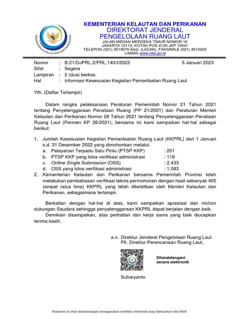Informasi Penerbitan KKPRL Tahun 2022 | PDF