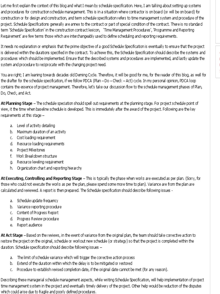 Writing Effective Schedule Specification | PDF | Project Management ...