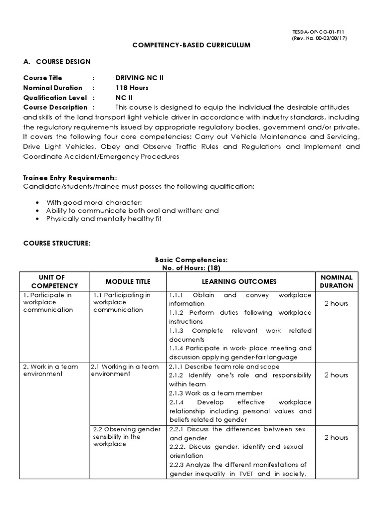 CBC - DRIVING NCII 21st Century | PDF | Educational Assessment ...