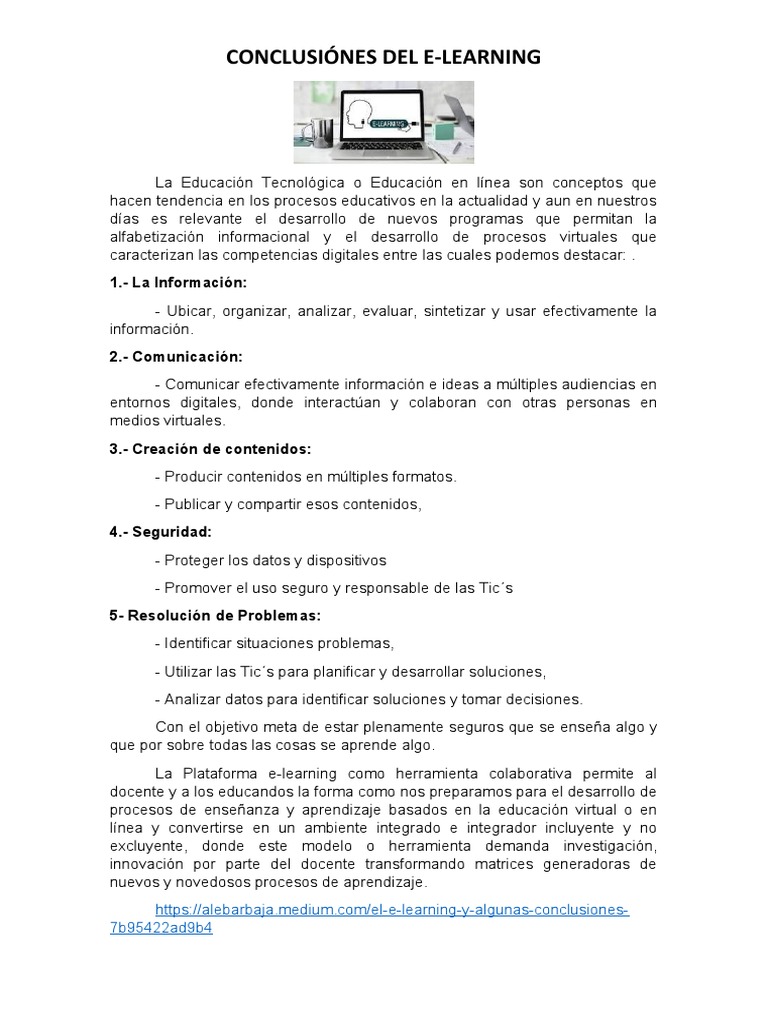CONCLUSIÓNES DEL E-LEARNING | PDF