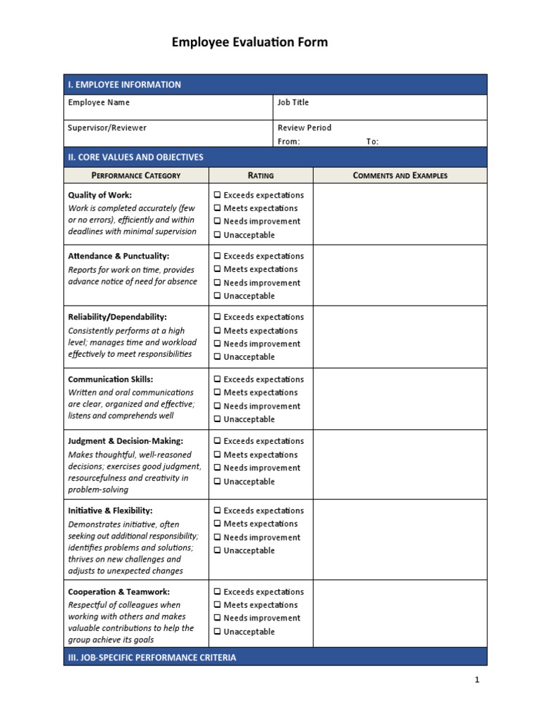 Employee Evaluation Form | PDF | Performance Appraisal | Psychology