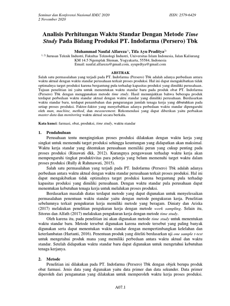 Analisis Perhitungan Waktu Standar Dengan Metode Time | PDF | Teknologi & Rekayasa